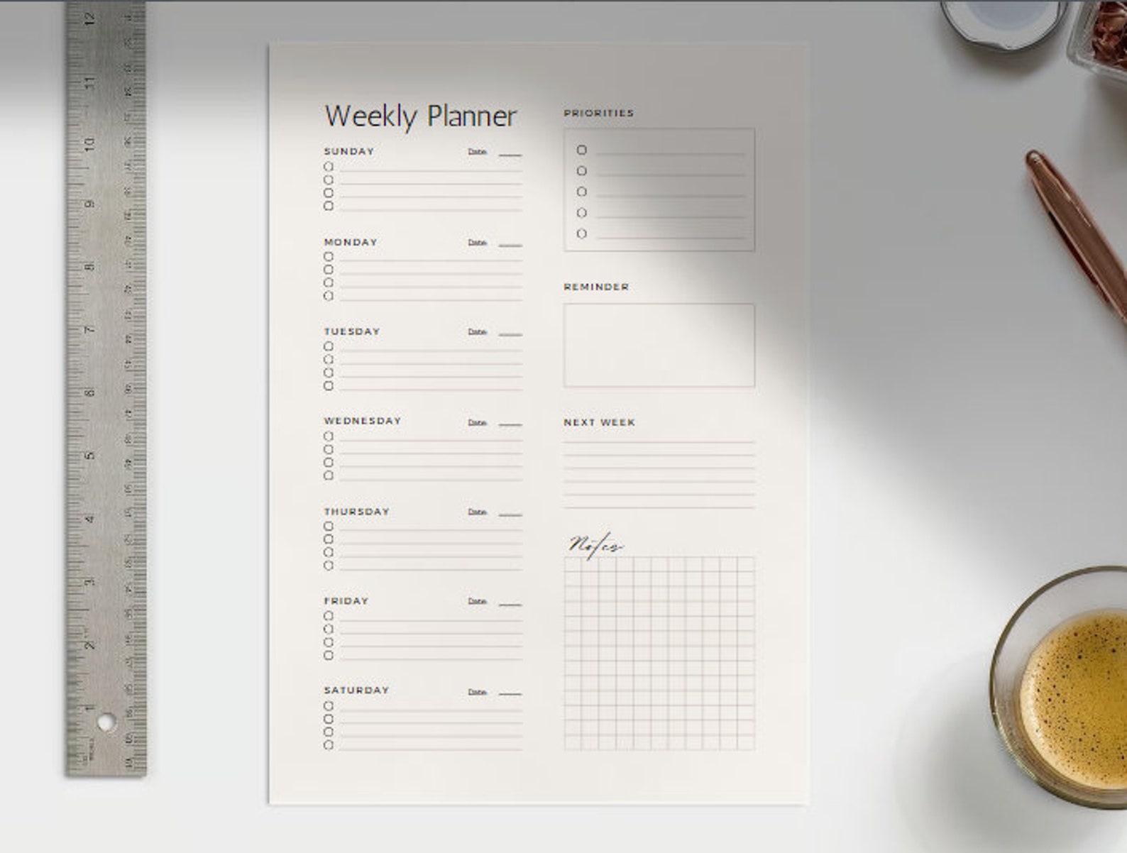 Weekly Planner Printable Landscape, Minimalist Weekly Schedule, Week at ...