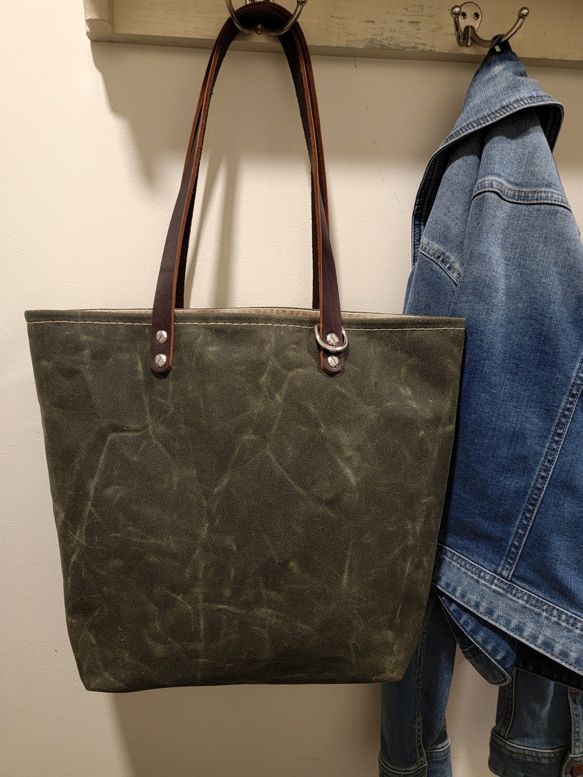 Forest Green Waxed Twill Shopper Bag, Forest Green Market Bag, Forest ...