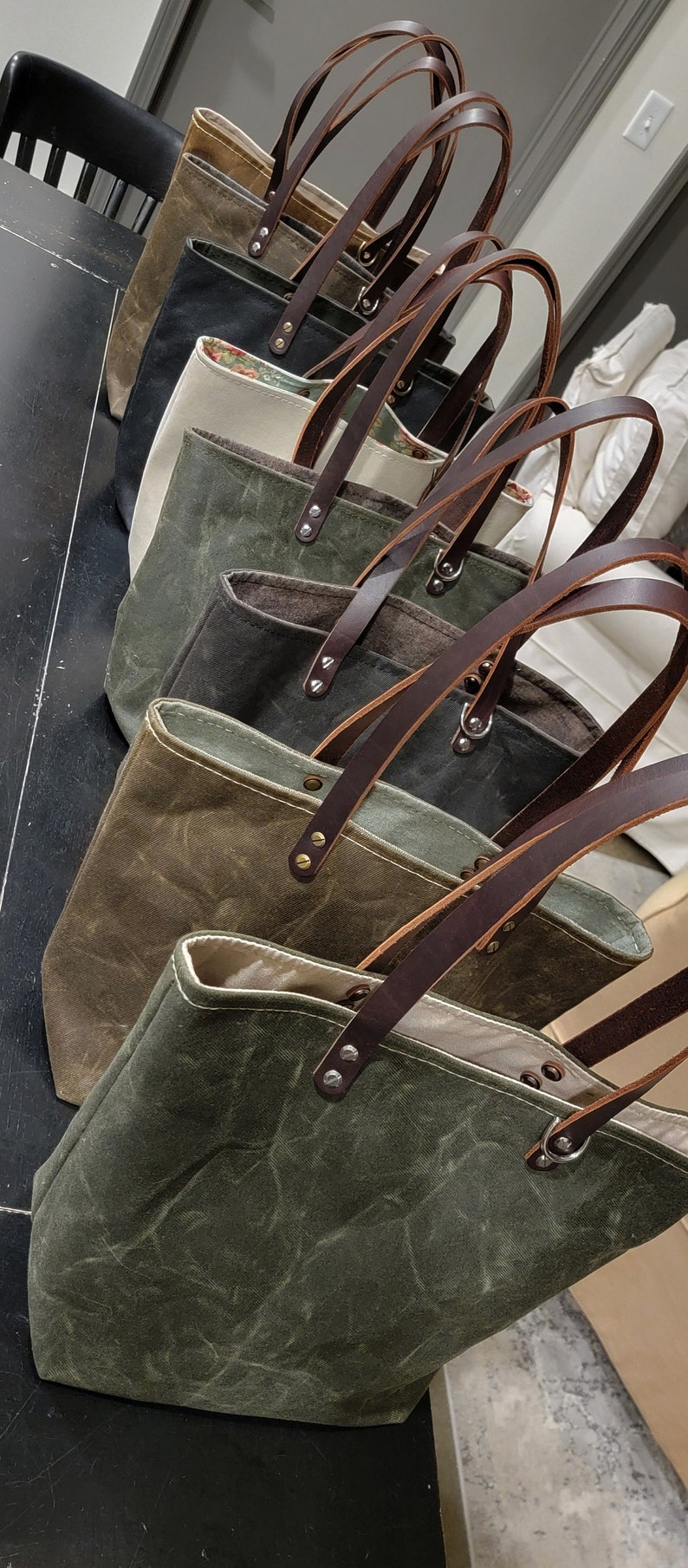 Forest Green Waxed Twill Shopper Bag, Forest Green Market Bag, Forest ...