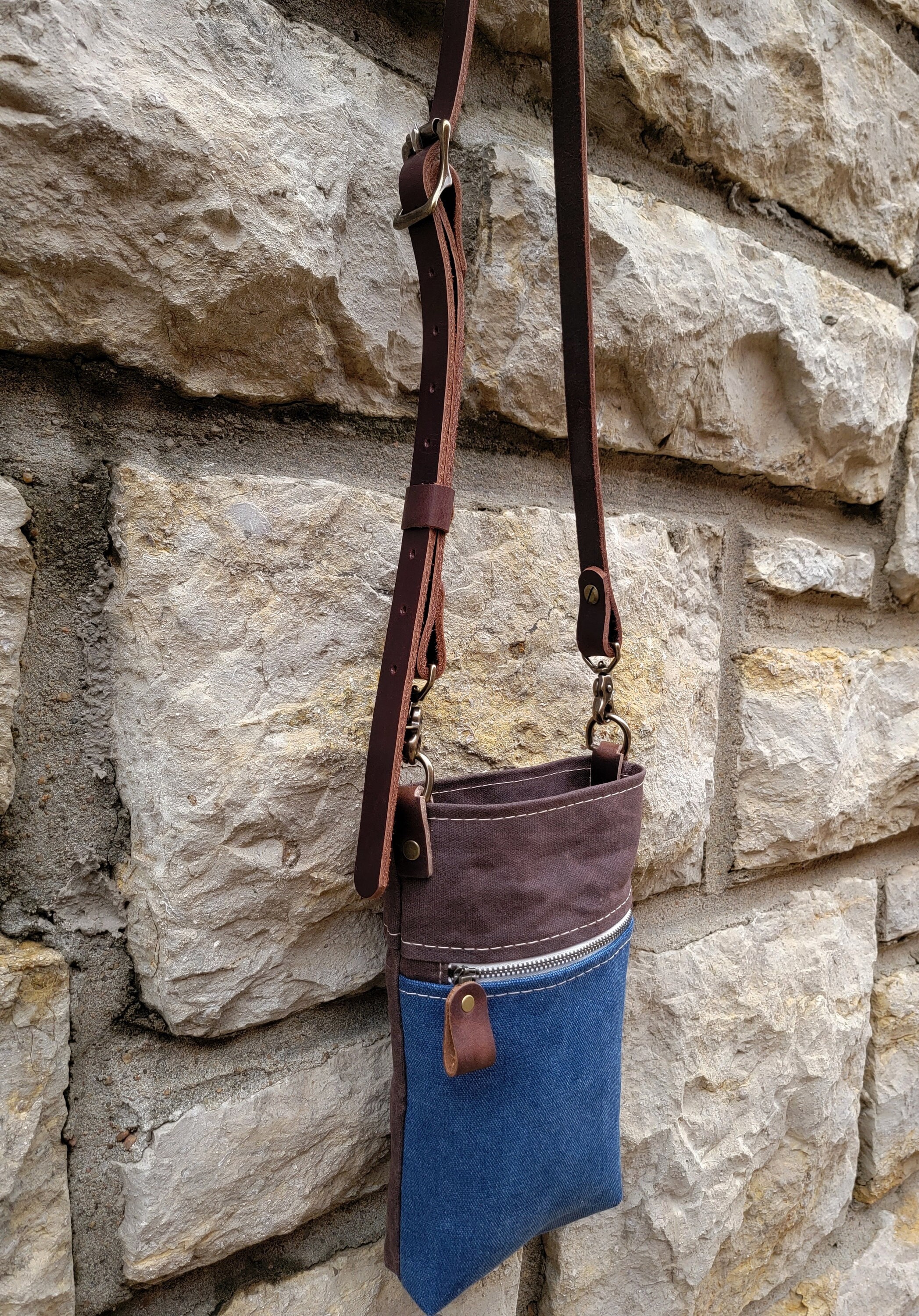 Crossbody Phone Bag Large Phone Bag Waxed Canvas Phone Bag Stone Washed ...