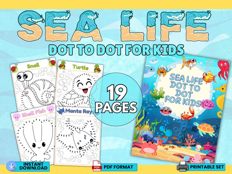 Sea Life Dot to Dot Printable for Kids | Ocean Animal Connect the Dots ...