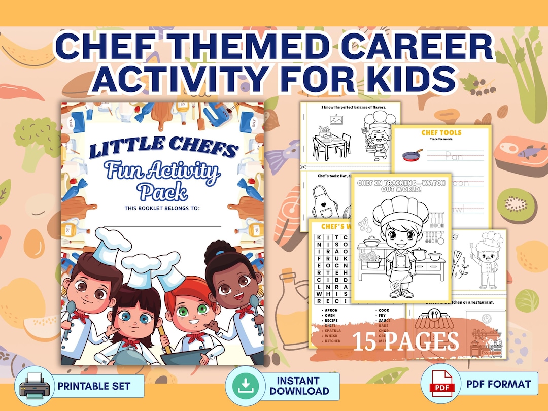 Printable Little Chef Activity Pack for Kids Cooking Worksheets, Career ...