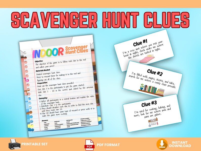 Indoor Scavenger Hunt Clues – Printable Kids' Game – Family Fun ...