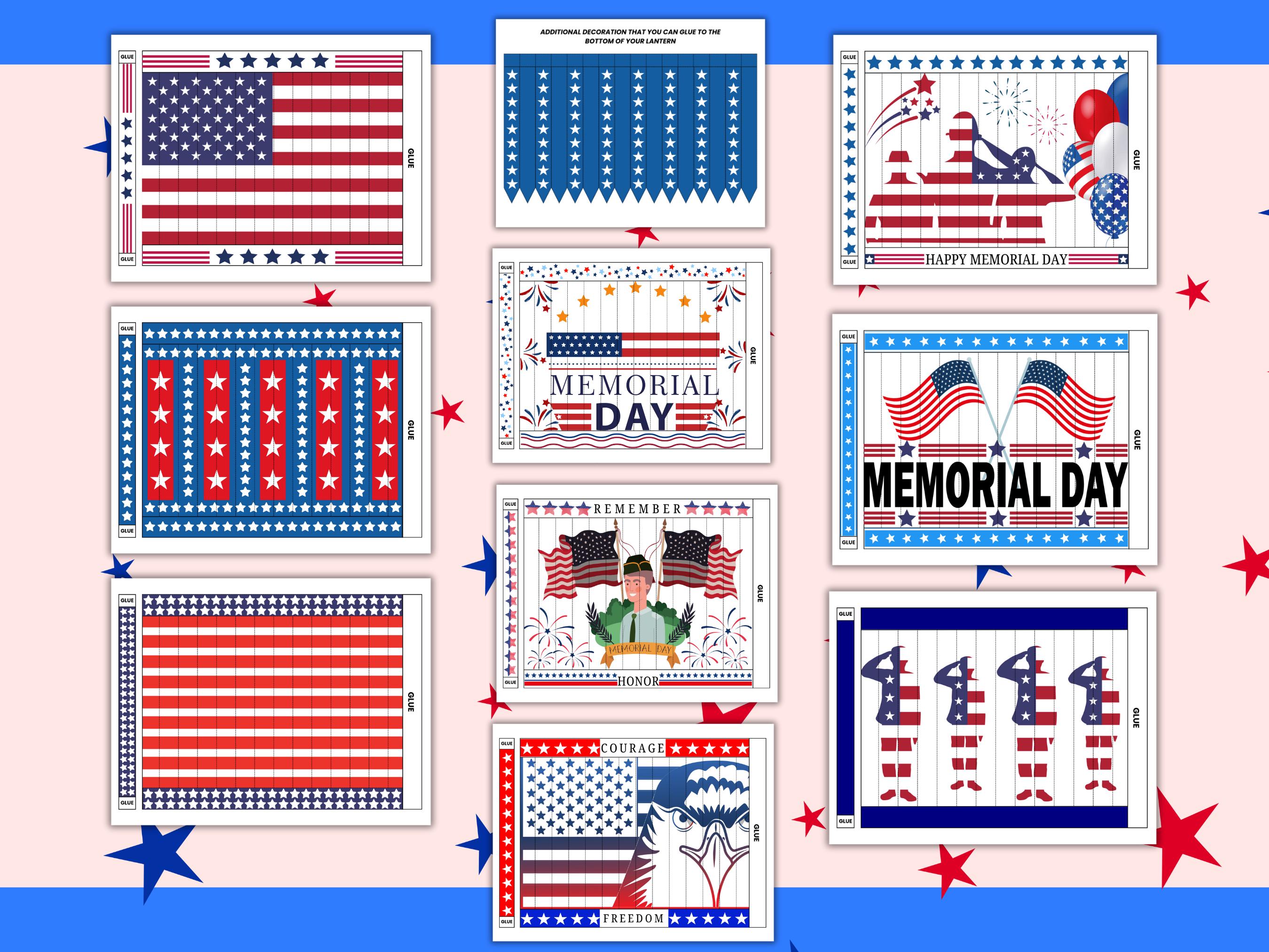 Memorial Day Lantern Craft Printable | Patriotic PDF Paper Lanterns for ...