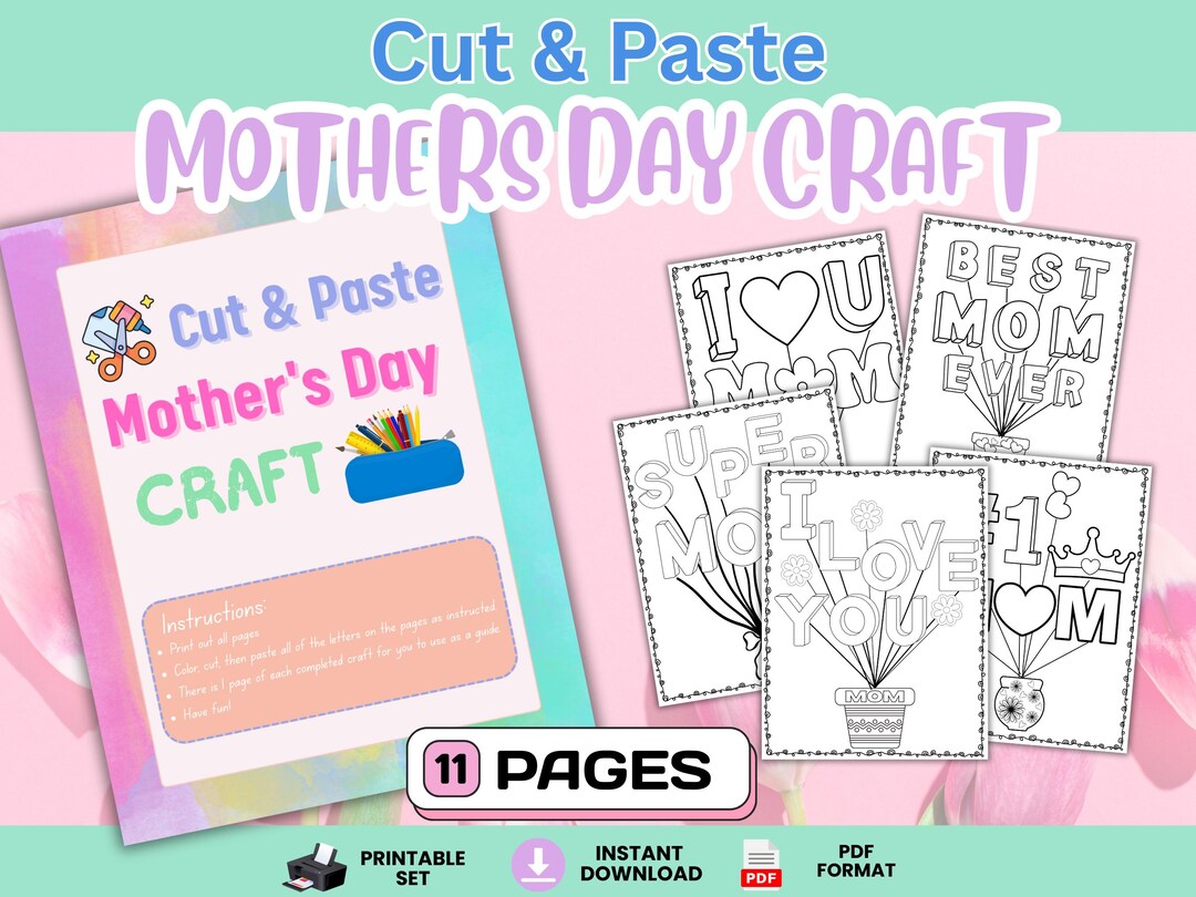 Cut & Paste Mother's Day Craft – Printable DIY Activity for Kids to ...