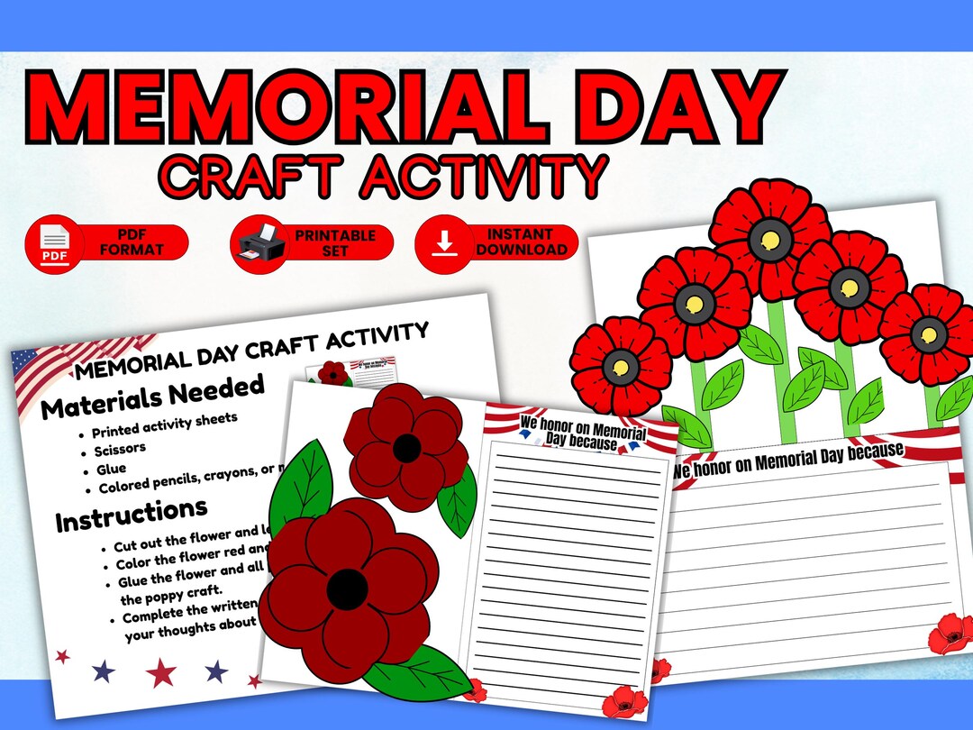Memorial Day Writing Craft - Printable Poppy Flower Activity for Kids ...