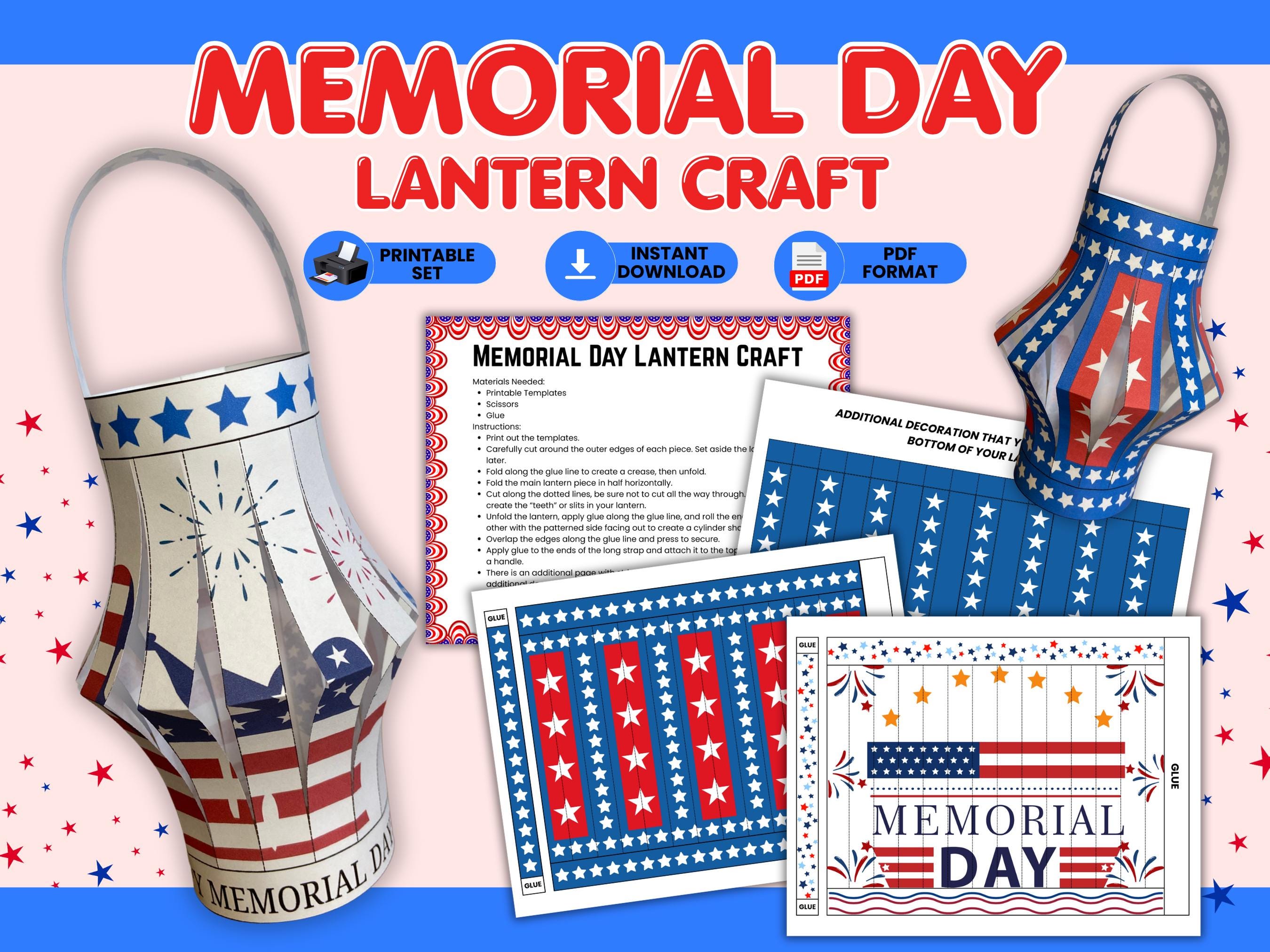 Memorial Day Lantern Craft Printable | Patriotic PDF Paper Lanterns for ...