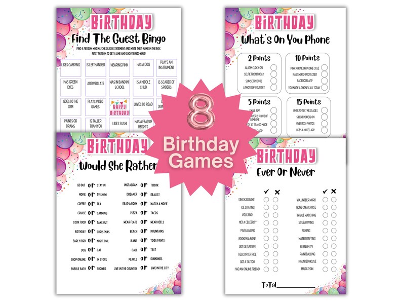 Printable Adult Birthday Games - Instant Download Party Activities ...
