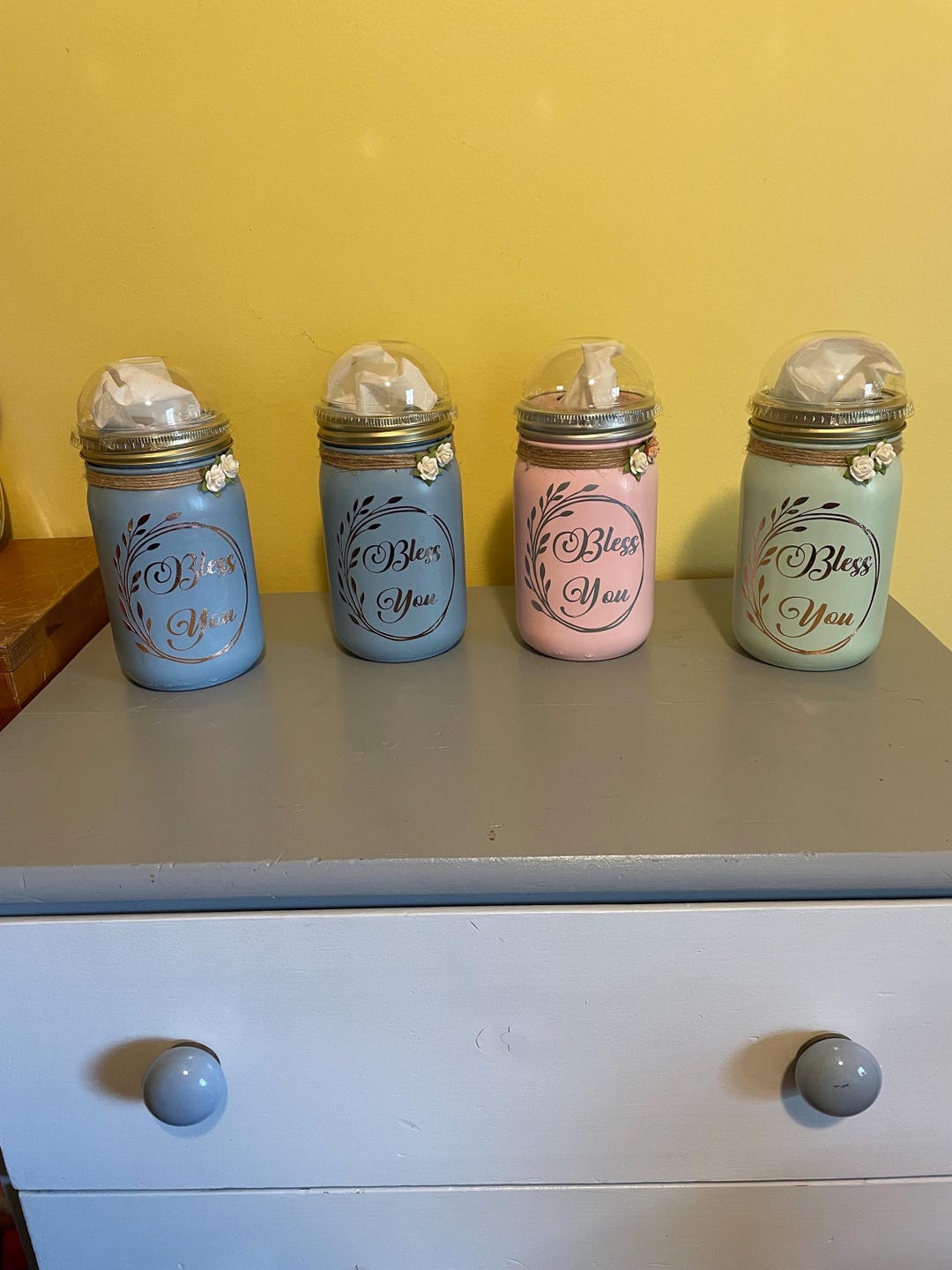 Mason Jar Tissue Holder (bless You) - Etsy