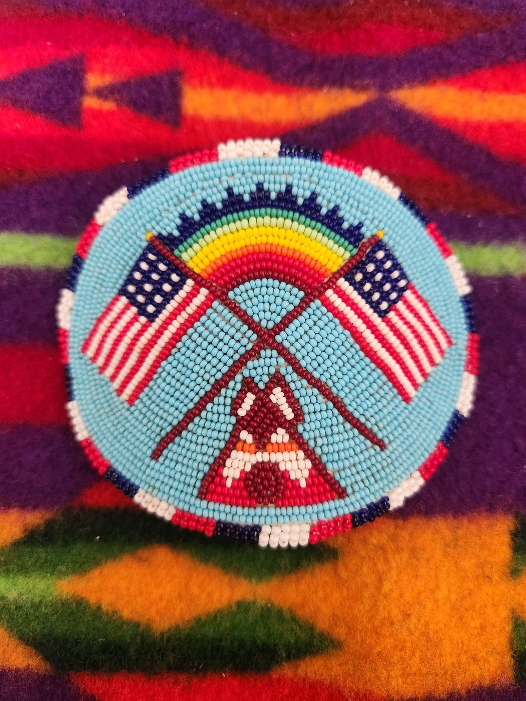 Large Vintage Beaded Barrette Tipi Flags Rainbow Powwow Regalia free ...