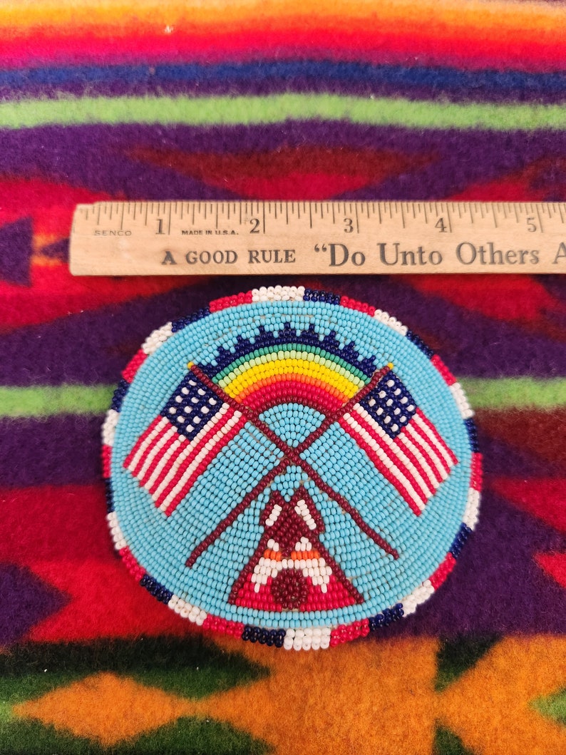 Large Vintage Beaded Barrette Tipi Flags Rainbow Powwow Regalia free ...