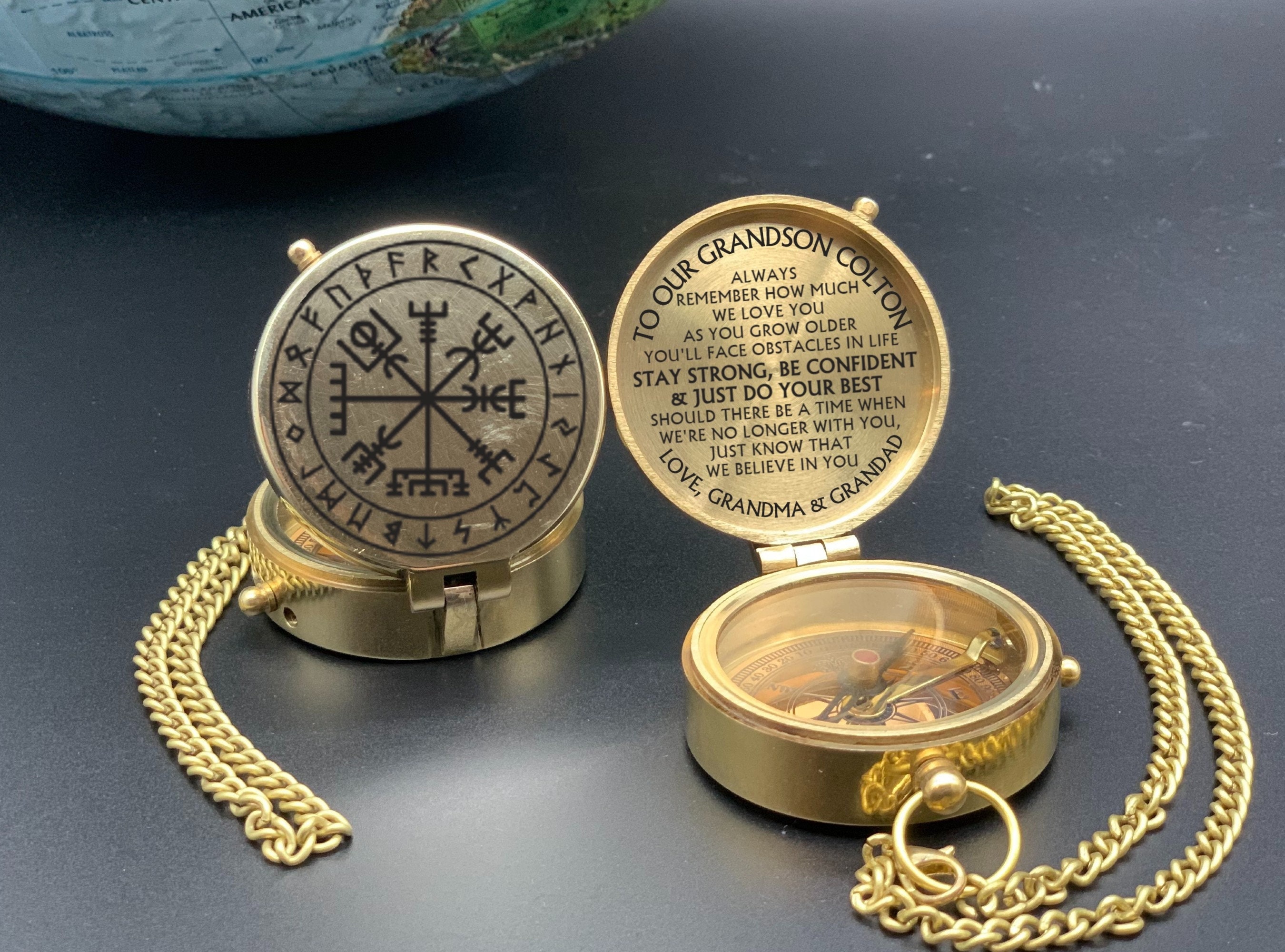 Nordic Compass Viking Vegvisir Engraved Compass Norse | Etsy