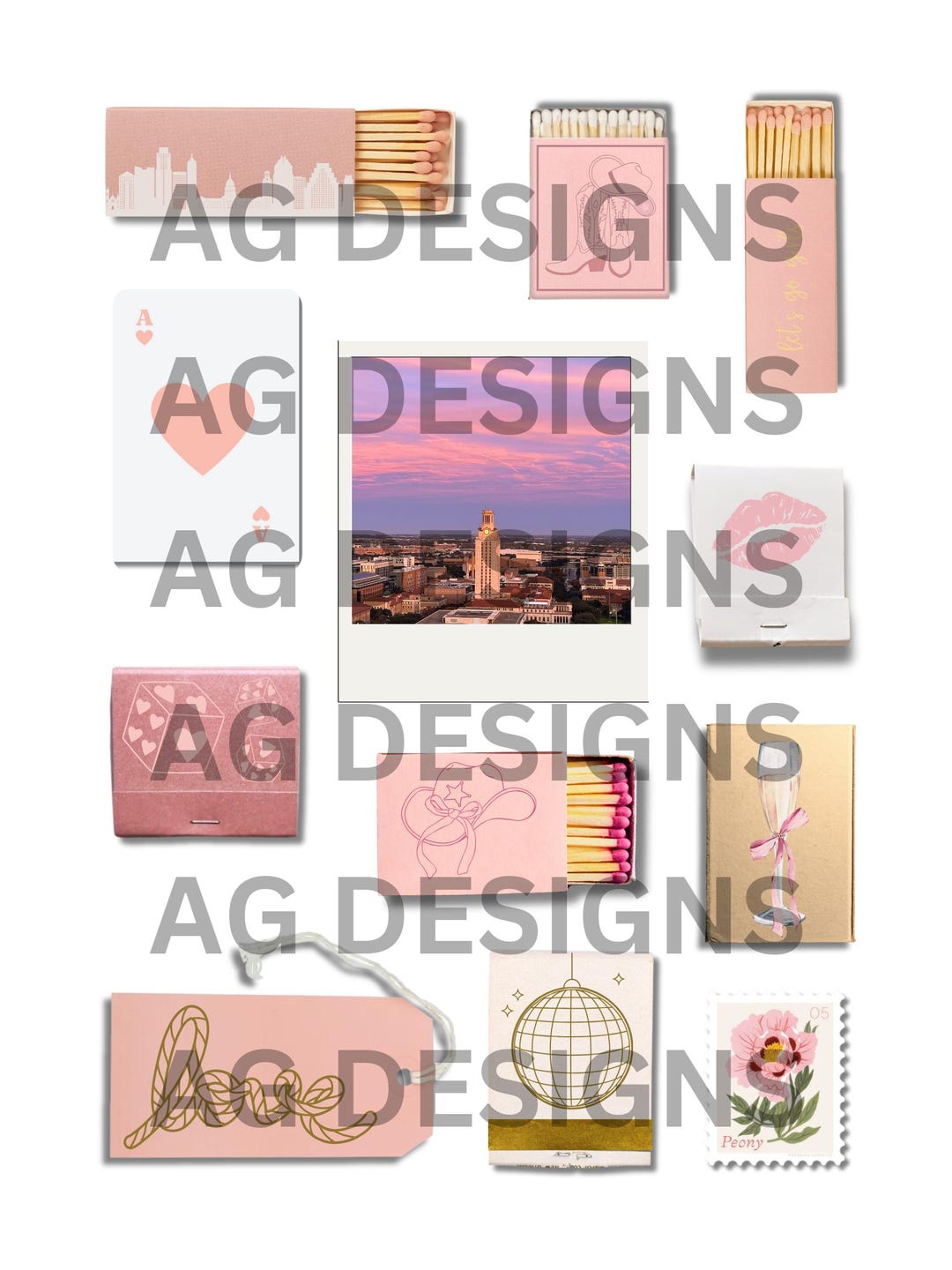 Pink Theme Matchbox Collage Digital Download – Trendy Feminine Art for ...