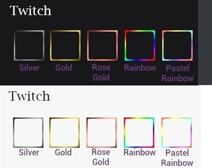 Twitch Sub Badge Tier 2 and 3 Subscriber Flairs Gold and Rainbow Frame ...