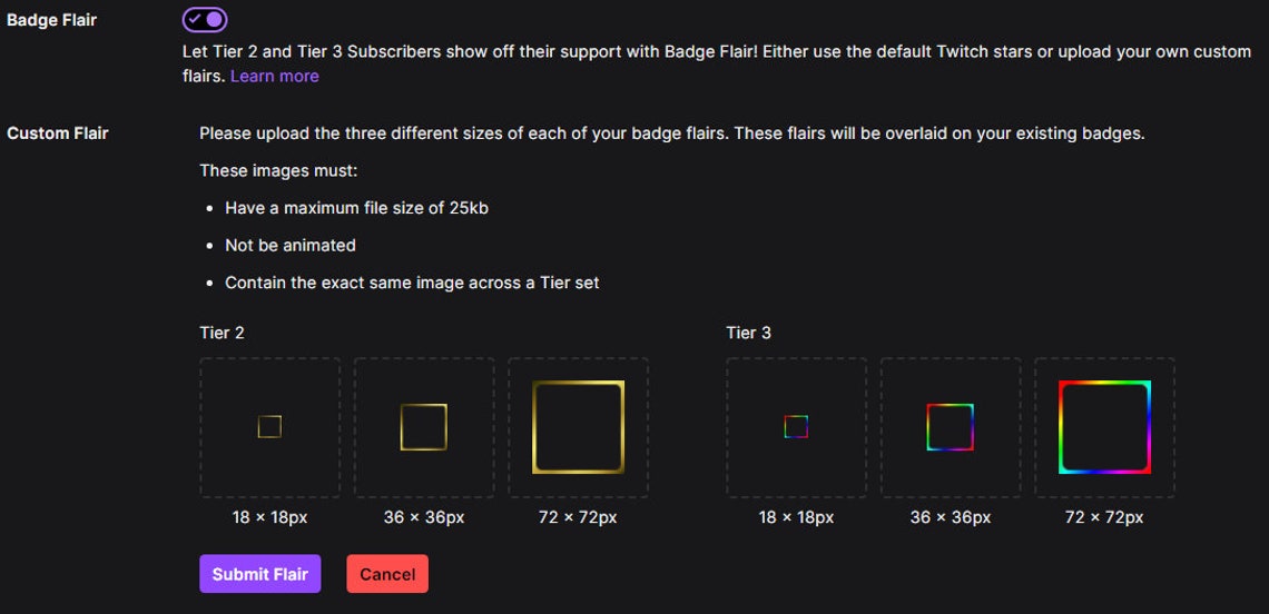 Twitch Sub Badge Tier 2 and 3 Subscriber Flairs || Gold and Rainbow ...