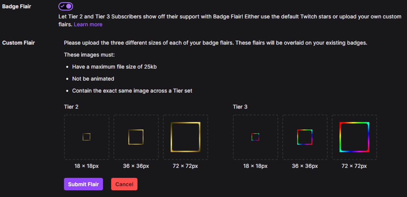 Twitch Sub Badge Tier 2 and 3 Subscriber Flairs || Gold and Rainbow ...