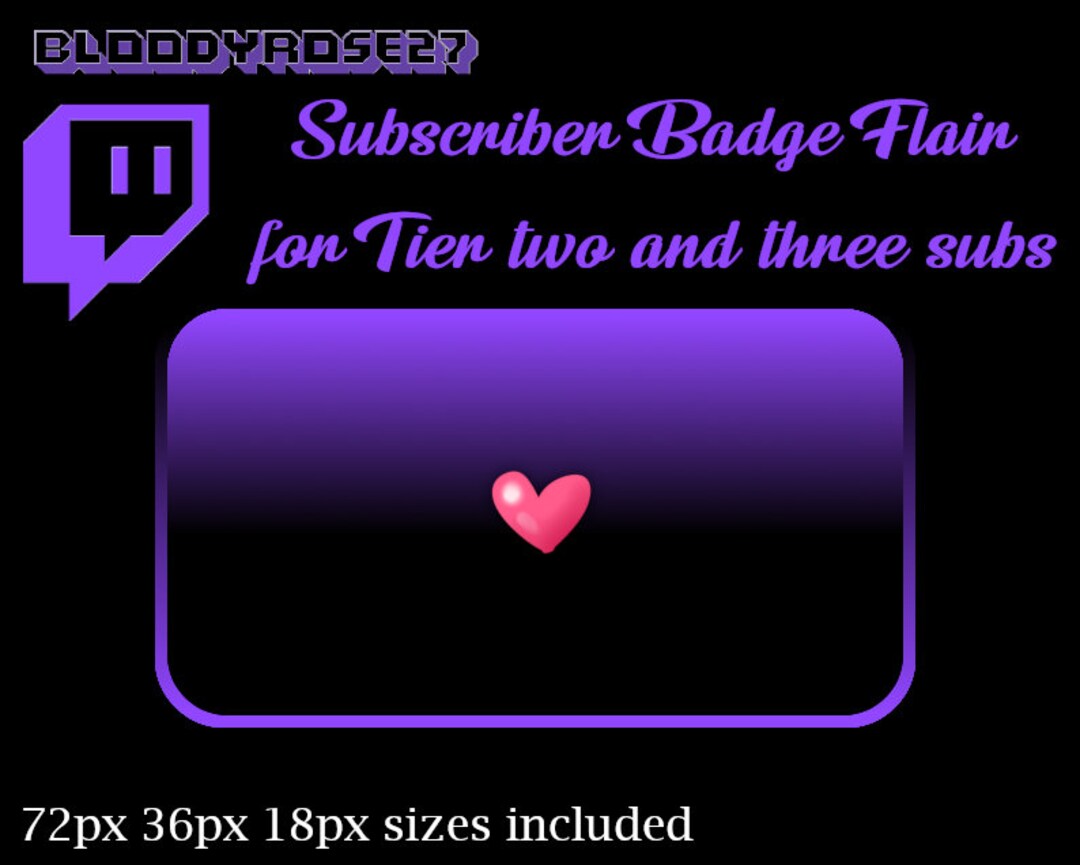 Twitch Sub Badge Tier 2 or 3 Subscriber Flair || Pink Heart || Instant ...
