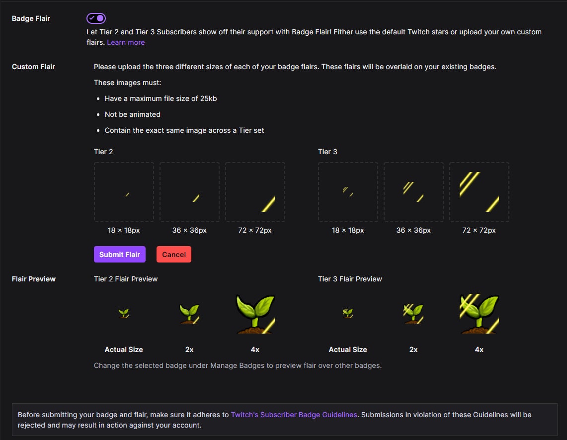 Twitch Sub Badge Tier 2 and 3 Subscriber Flairs || Gold Shine ...