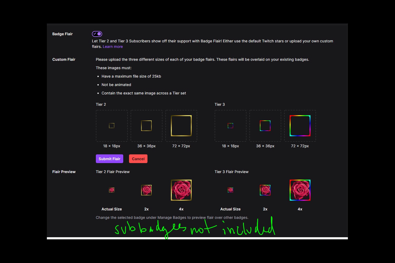 Twitch Sub Badge Tier 2 and 3 Subscriber Flairs Gold and Rainbow Frame ...