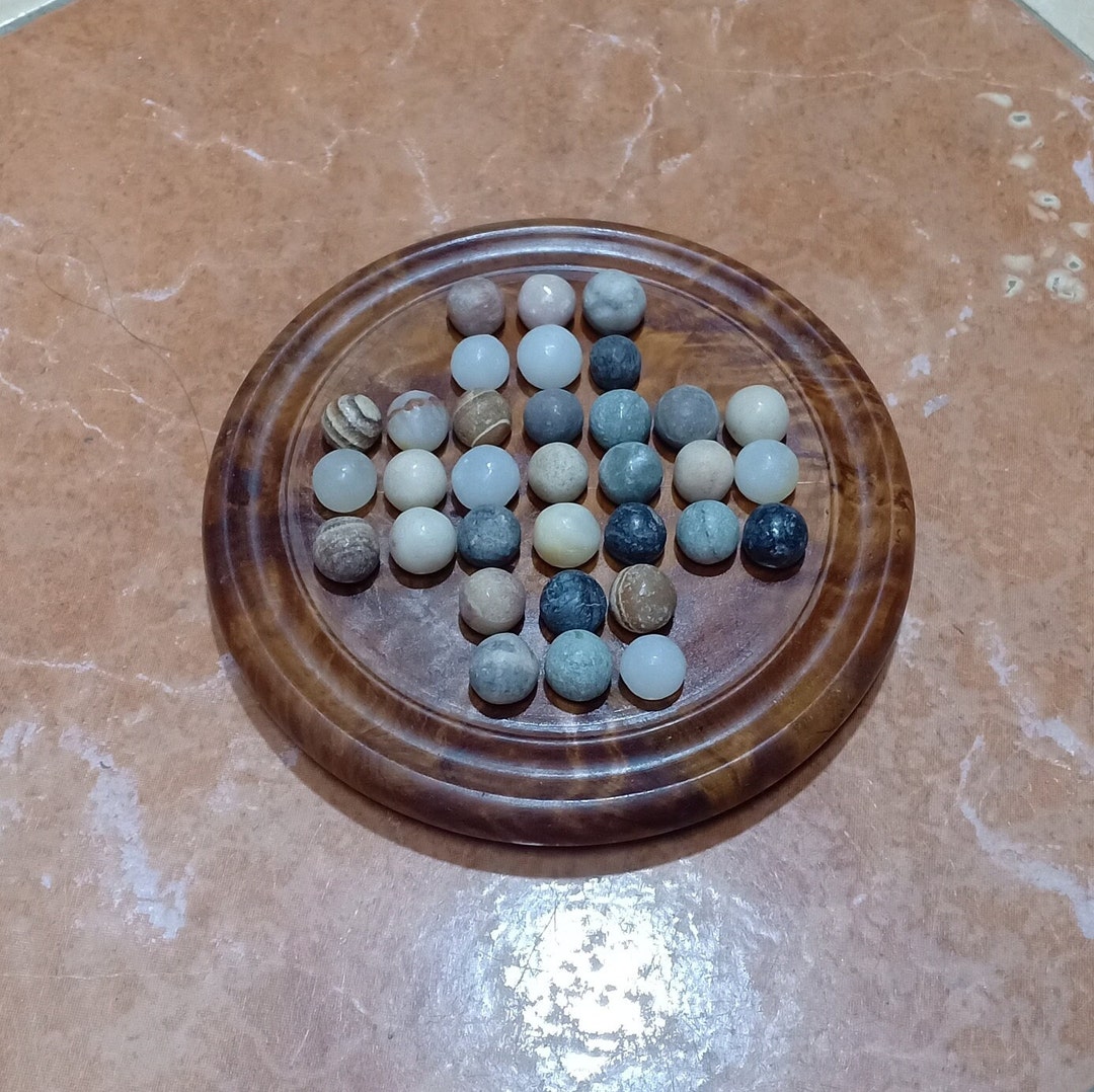 Marble Solitaire Game Handmade Moroccan Thuya Wood, Marble Solitaire ...