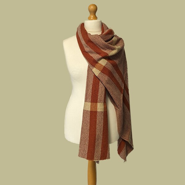 Camel and Russet Extra Long Check Wrap/shawl. 100% Wool. - Etsy