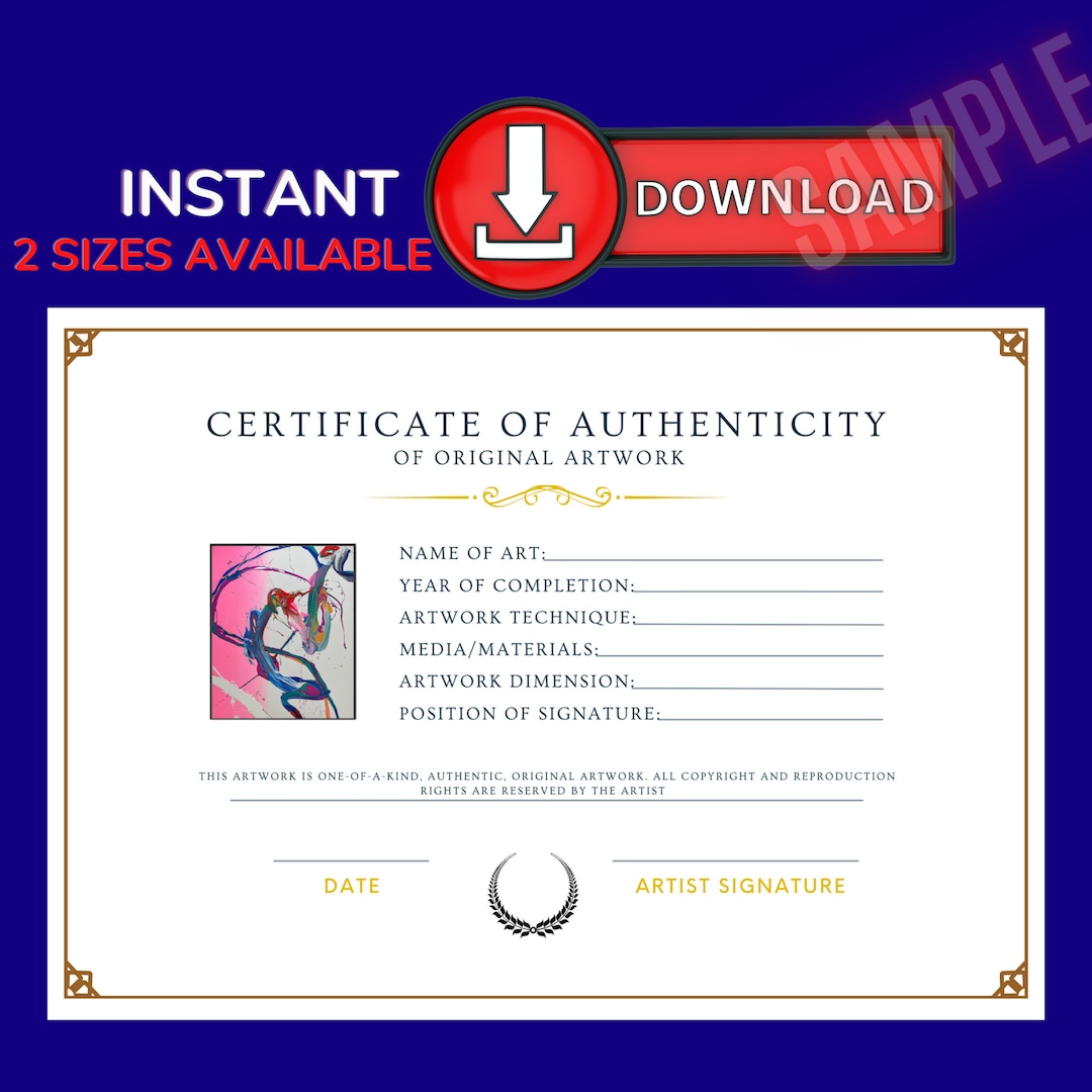 Certificado de autenticidad imprimible, PDF de descarga instantánea, 2 ...