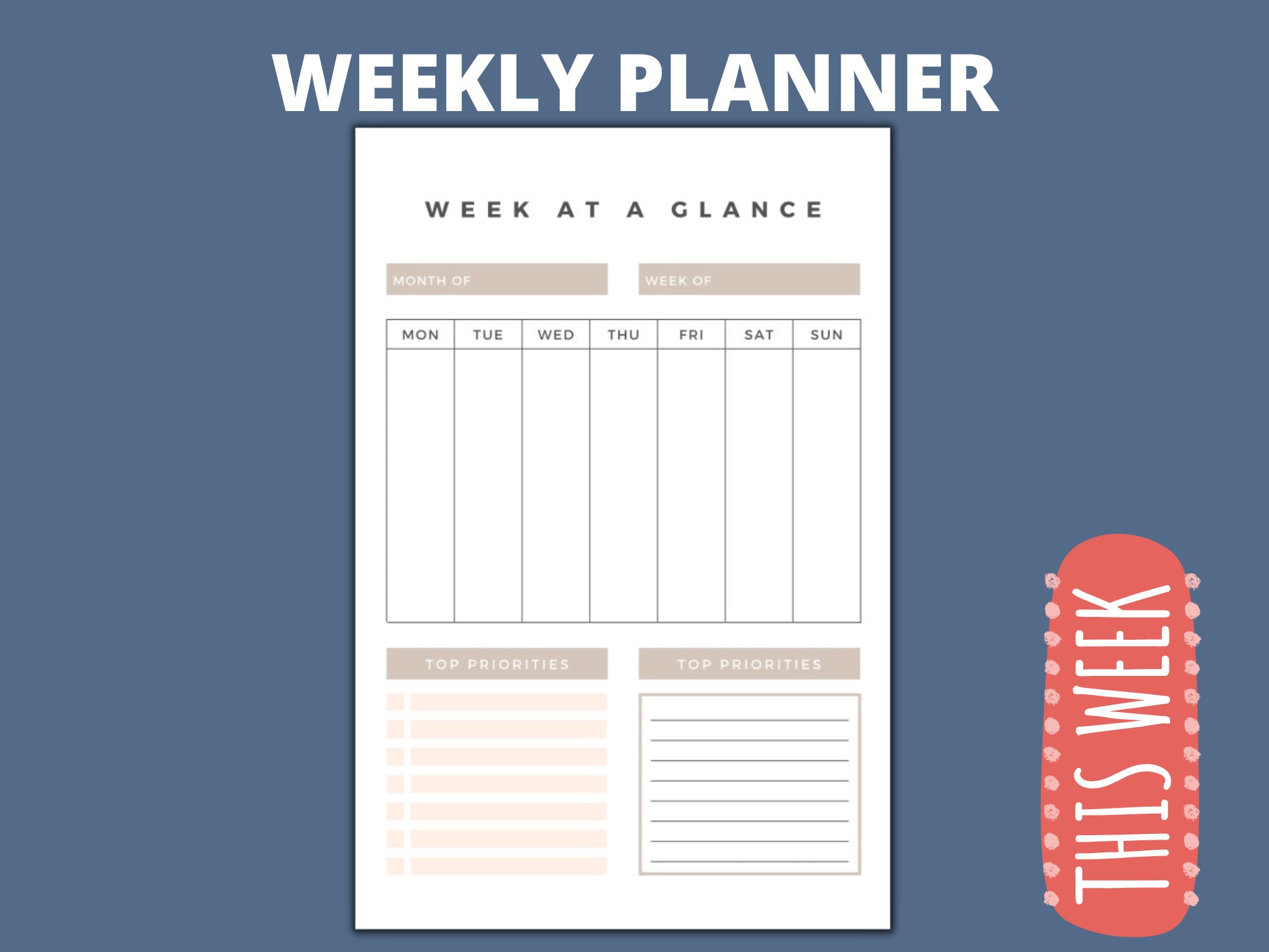 Weekly Planner Bundle | Week at a Glance | Printable Weekly Agenda ...