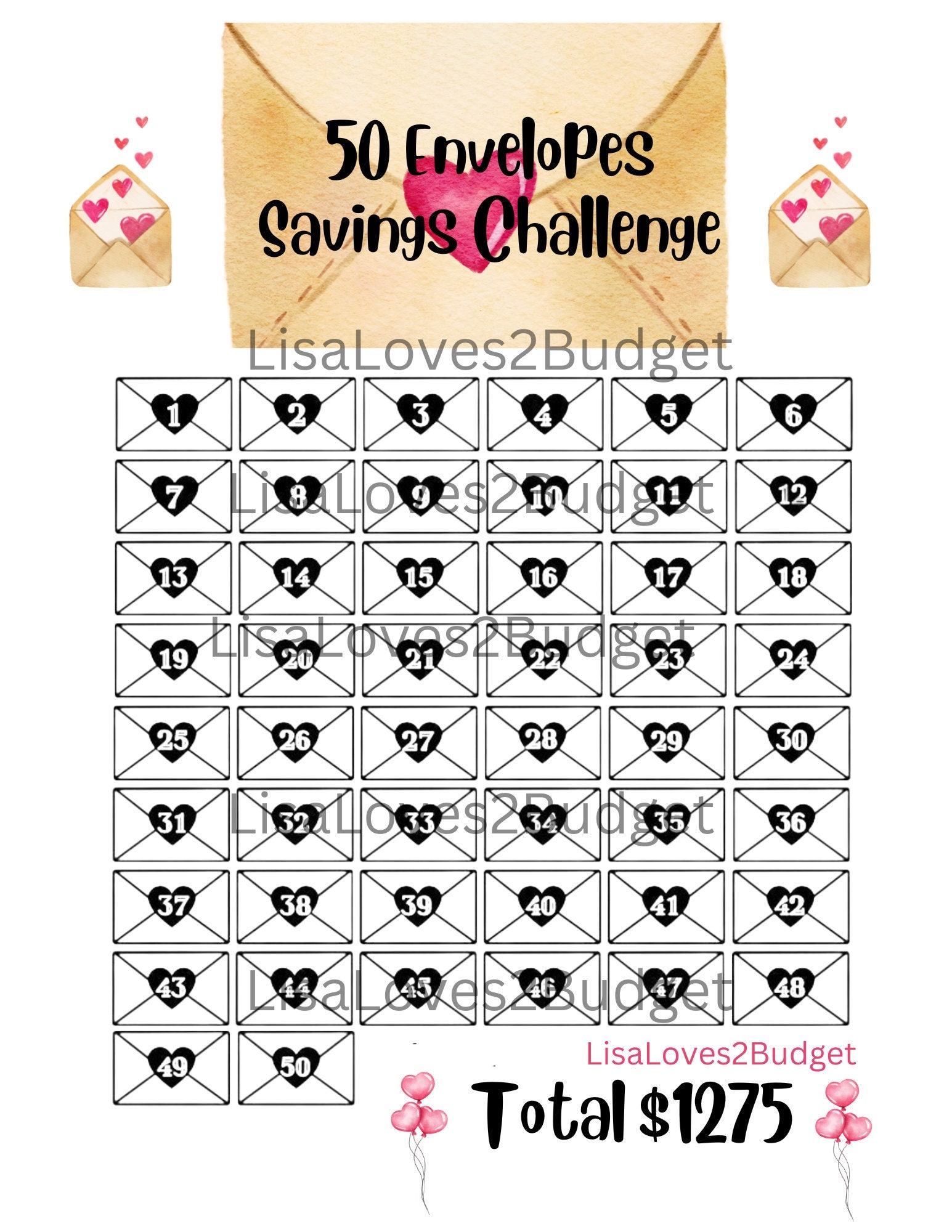 50 Envelope Challenge Printable