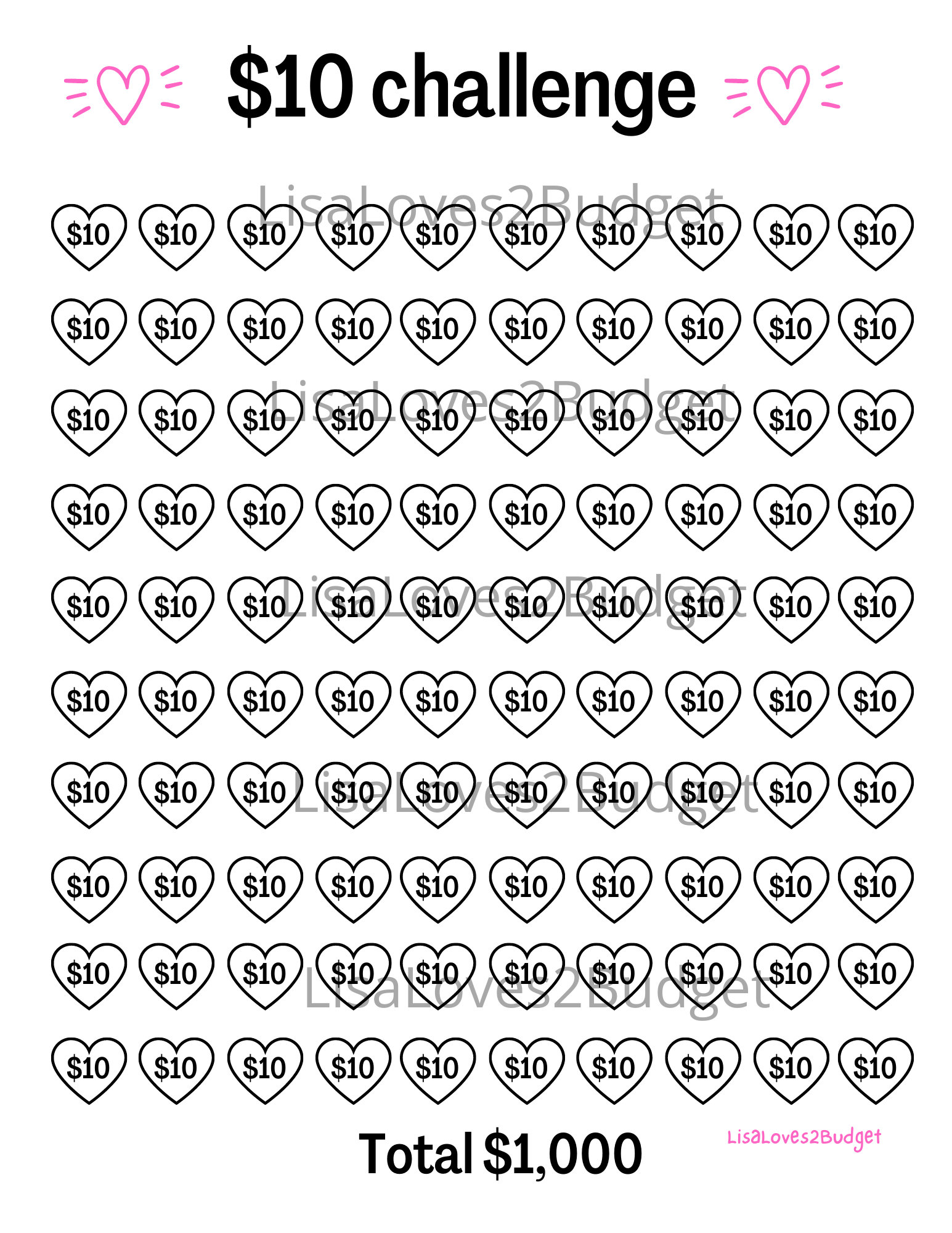 10 Savings Challenge Savings Challenge Save 1000 Budget - Etsy