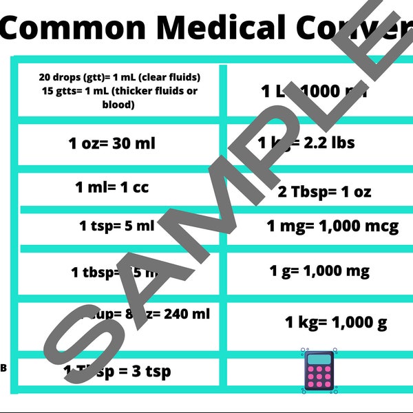 Nurse Conversion Chart - Etsy