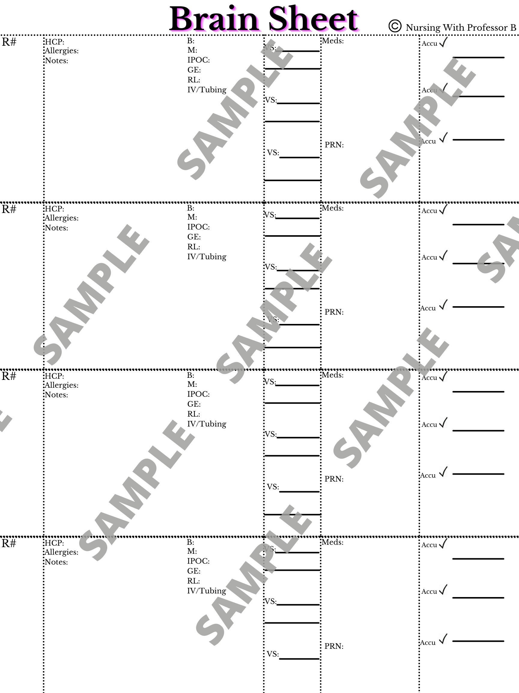 4 Patients Med/surg Med/tele Brain Sheet - Etsy