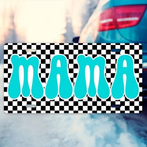 Checkered Mama License Plate, Car Accessories for Women, New Mom Gift ...