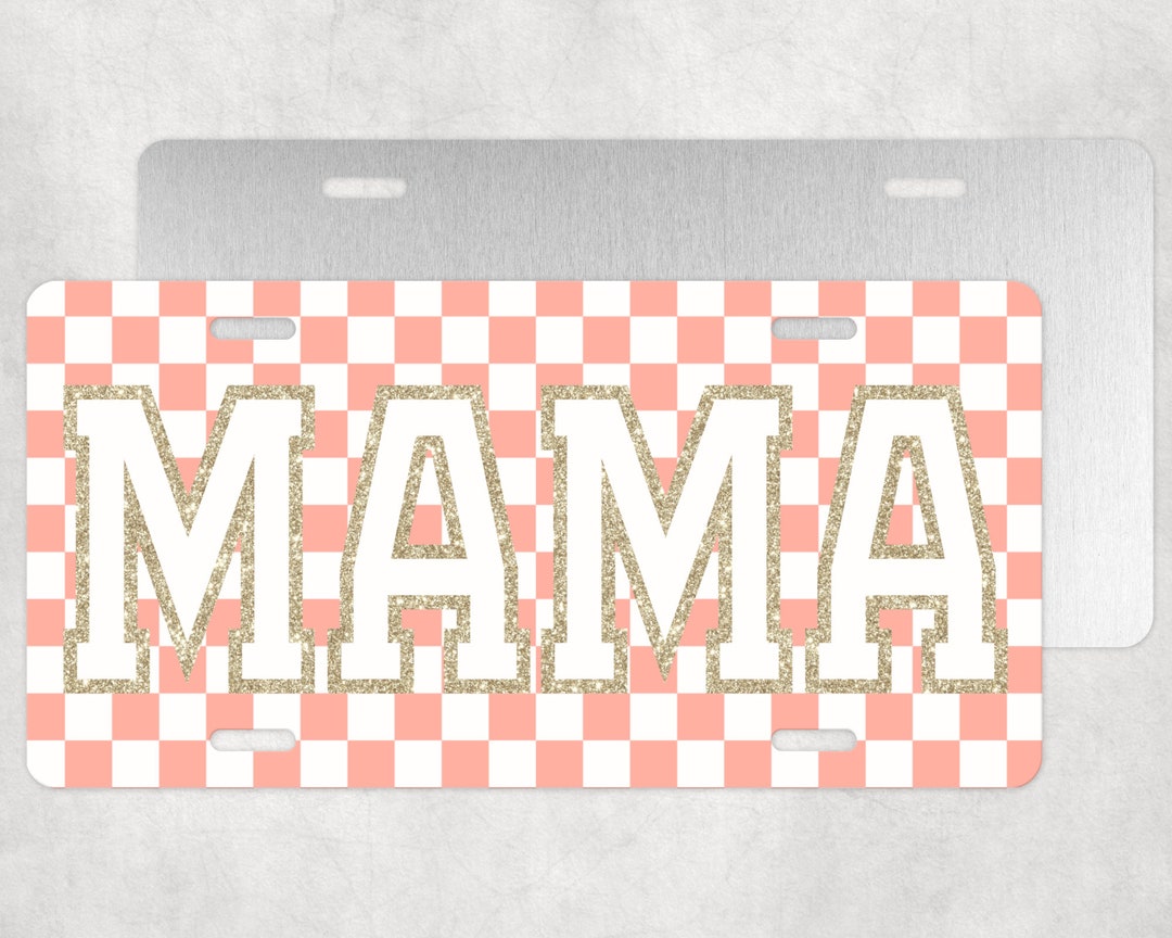 Checkered Mama License Plate, Cute Car Accessories for Women, New Mom ...