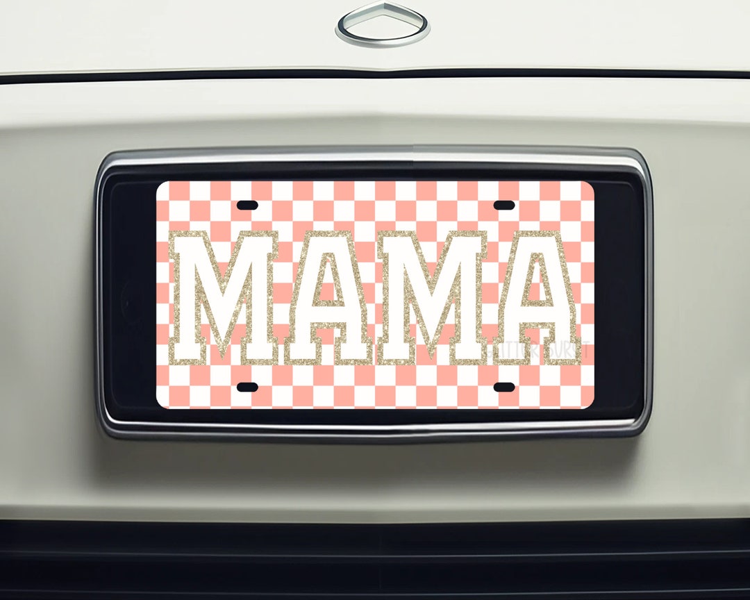 Checkered Mama License Plate, Cute Car Accessories for Women, New Mom ...