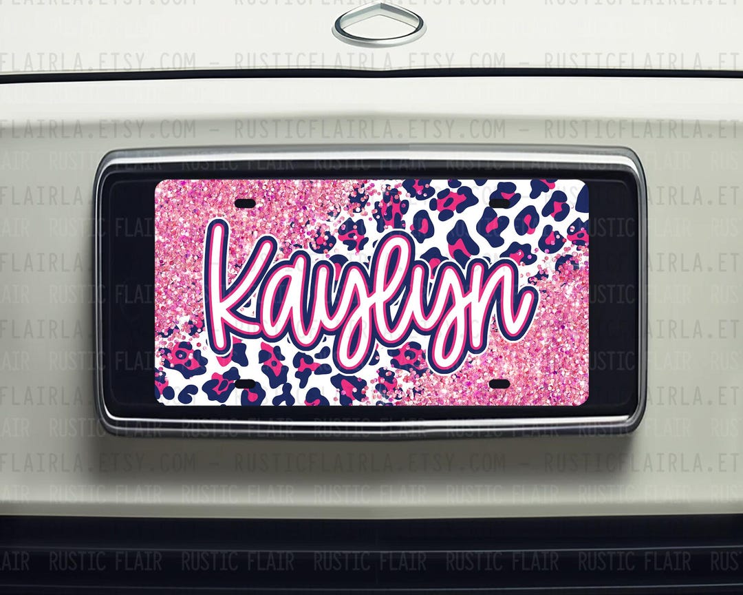 Navy Blue Pink Glitter Custom License Plate, New Driver Gift, Girly Car ...