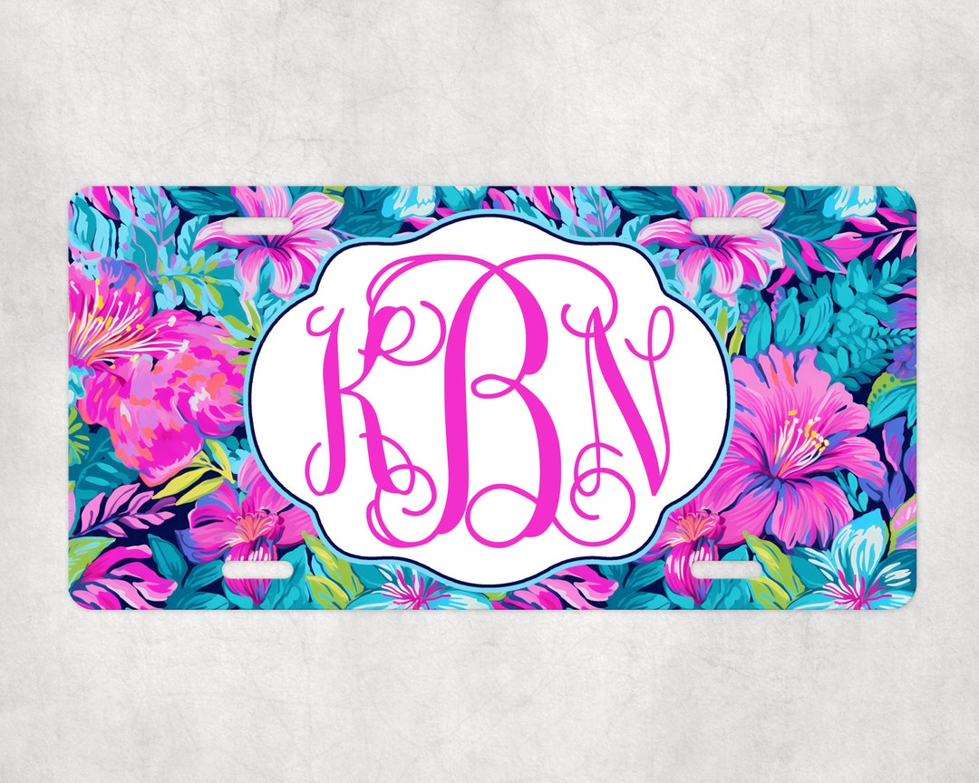 Preppy Floral License Plate, Floral Car Tag, Custom Car Accessories for ...