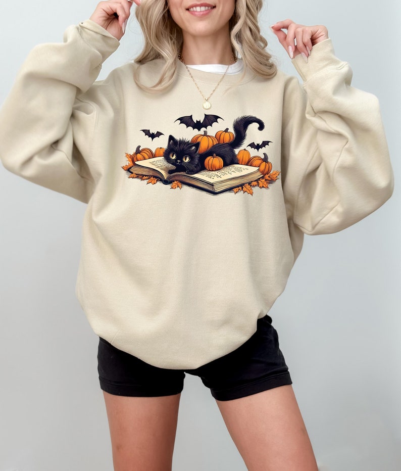 Black Cat and Book Halloween Sweatshirt, Halloween Gifts, Gift for Her ...