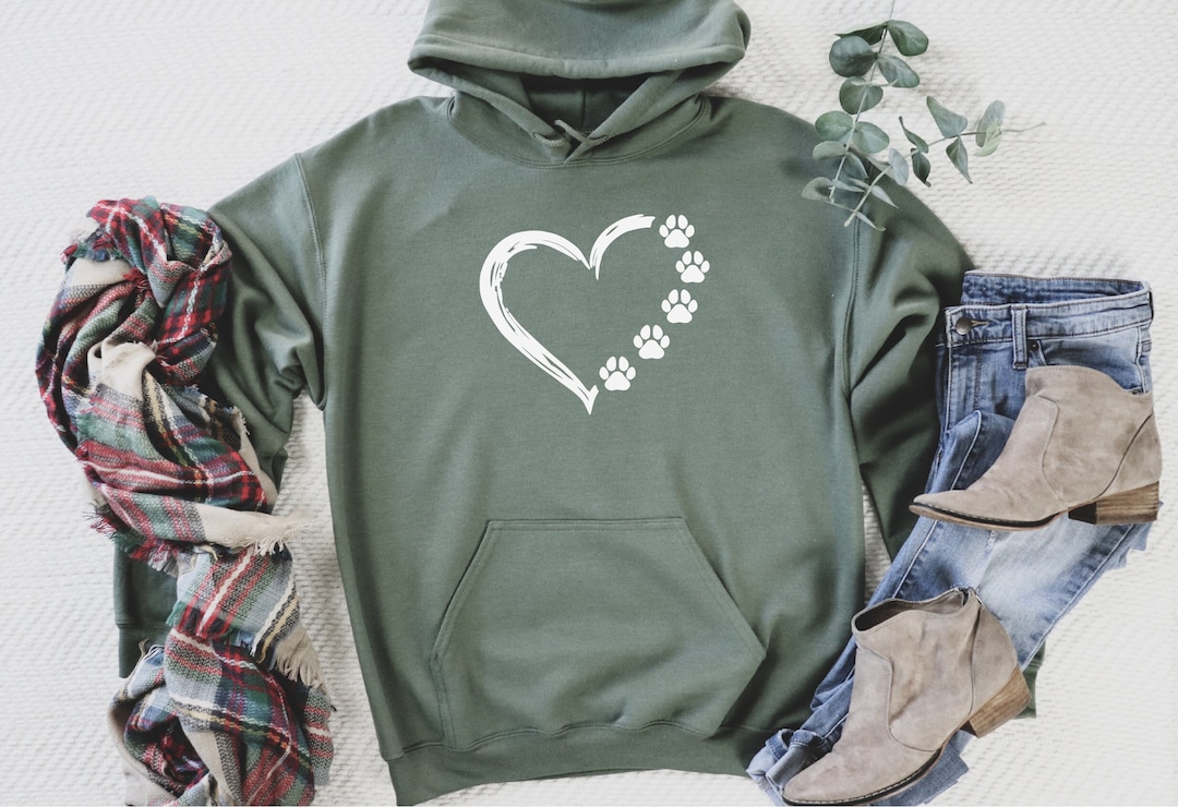 Paw Heart Sweatshirt, Dog Hoodie, Dog Cat Mom Sweat, Graphic Sweatshirt ...