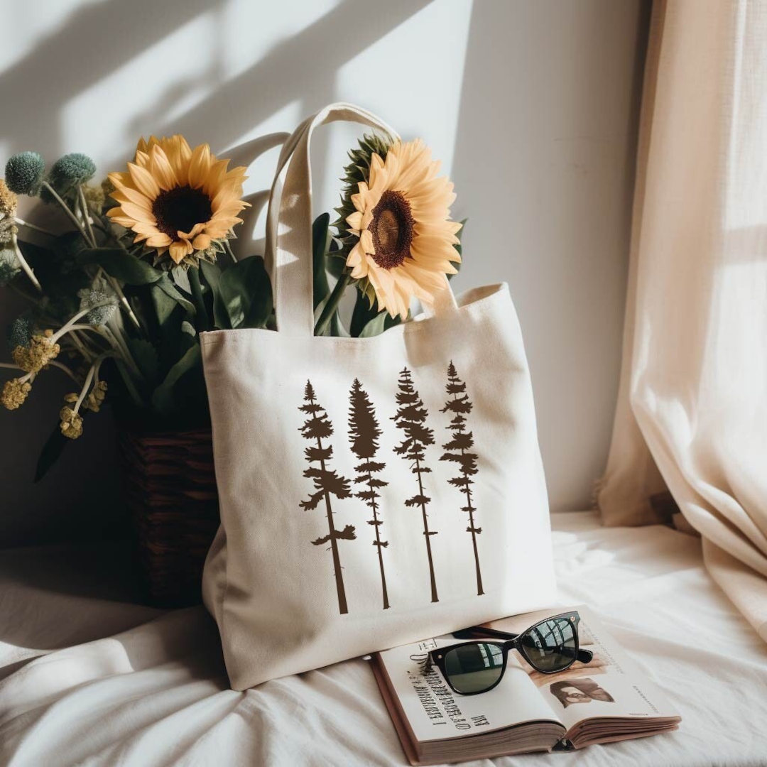 Forest Tote Bag, Pine Tree Bag, Summer Bag, Canvas Tote Bag, Shoulder ...