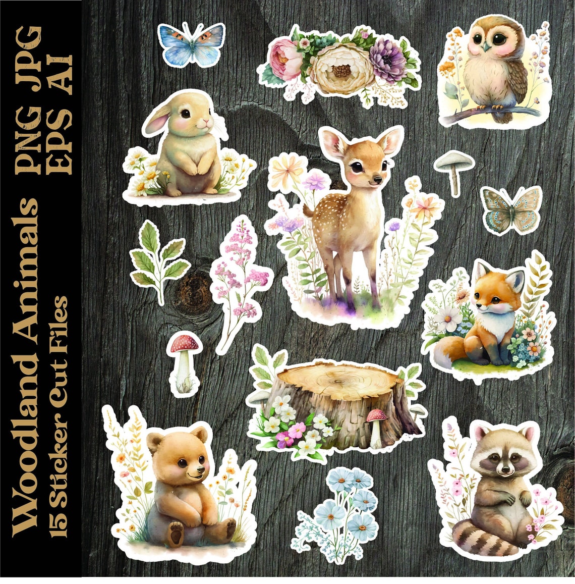 Woodland Animals Sticker Bundle Png Jpg Eps and Ai/woodland Animals ...