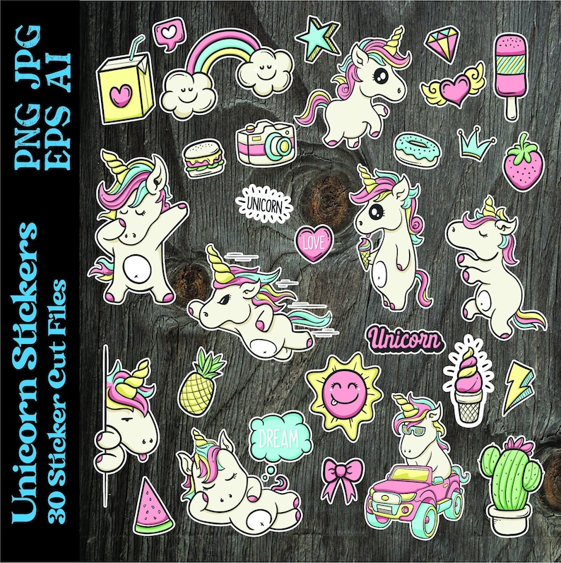 Cute Unicorn Digital Sticker Bundle Png Jpg Eps and Ai/unicorn ...