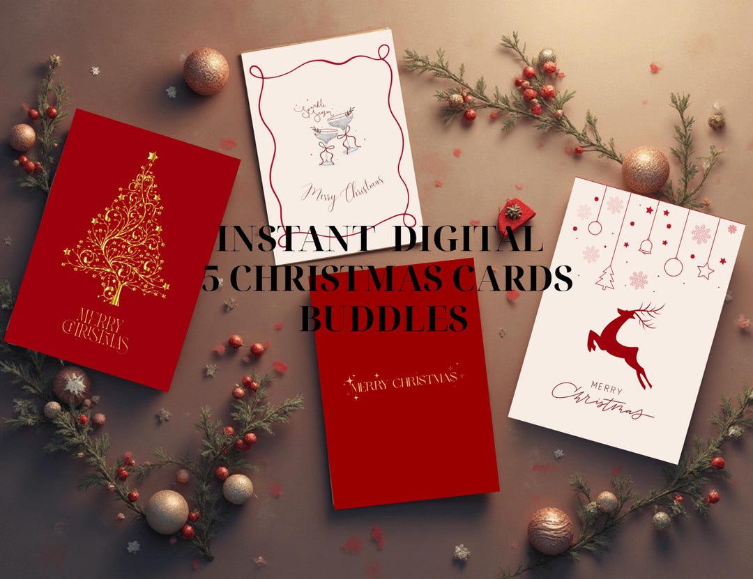Printable Christmas Card Bundles - Red and White With Elegant Design ...