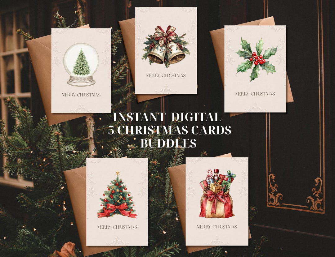 Printable Christmas Card Bundles: Christmas Doodles, Vintage Vide, PDF ...