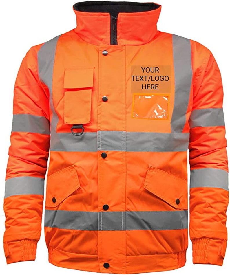 Personalised Hi Vis Safety Security Waterproof Padded Workwear Bomber ...