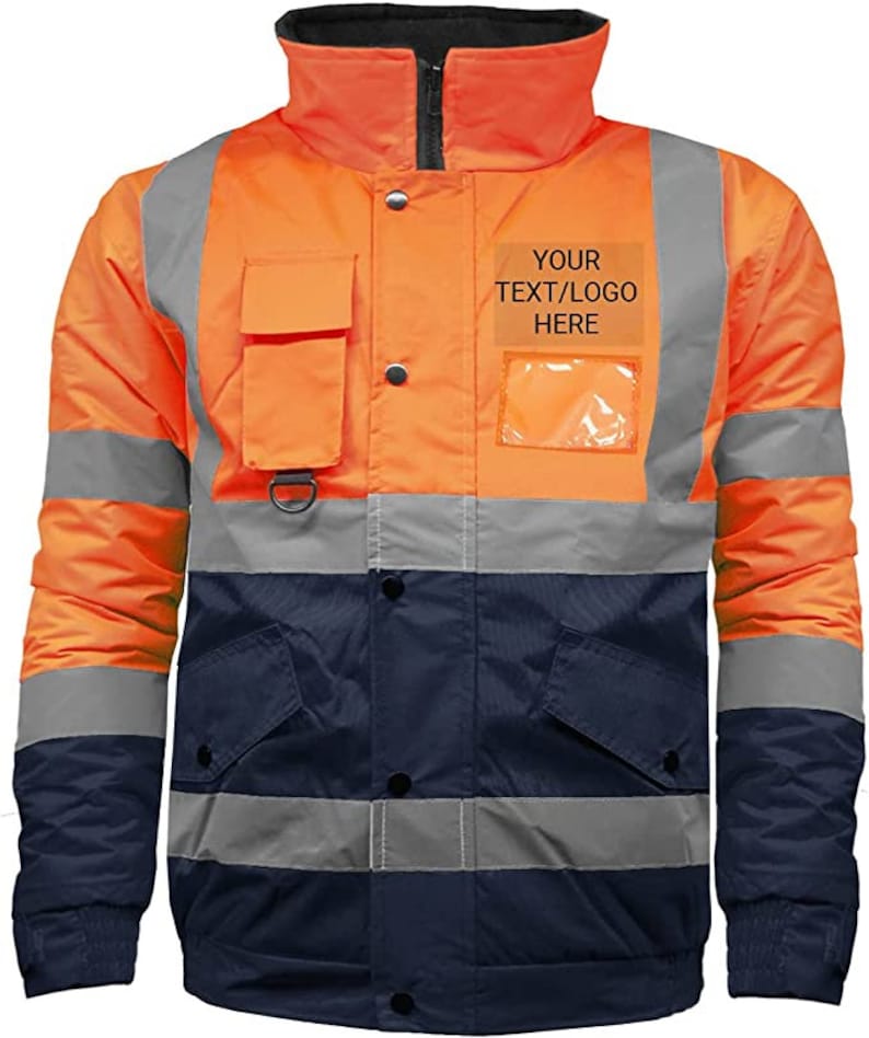 Personalised Hi Vis Safety Security Waterproof Padded Workwear Bomber ...
