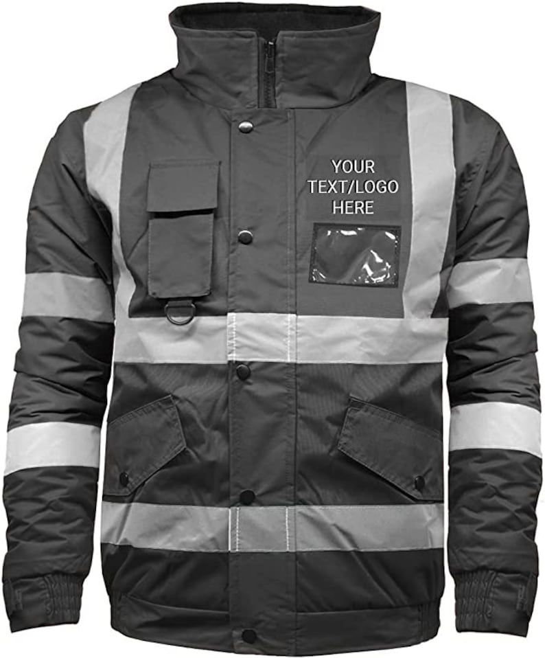 Personalised Hi Vis Safety Security Waterproof Padded Workwear Bomber ...