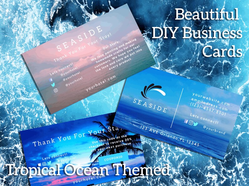 Ocean Tropical Resort Business Cards Hotel Cards Cruise Beach Cards ...