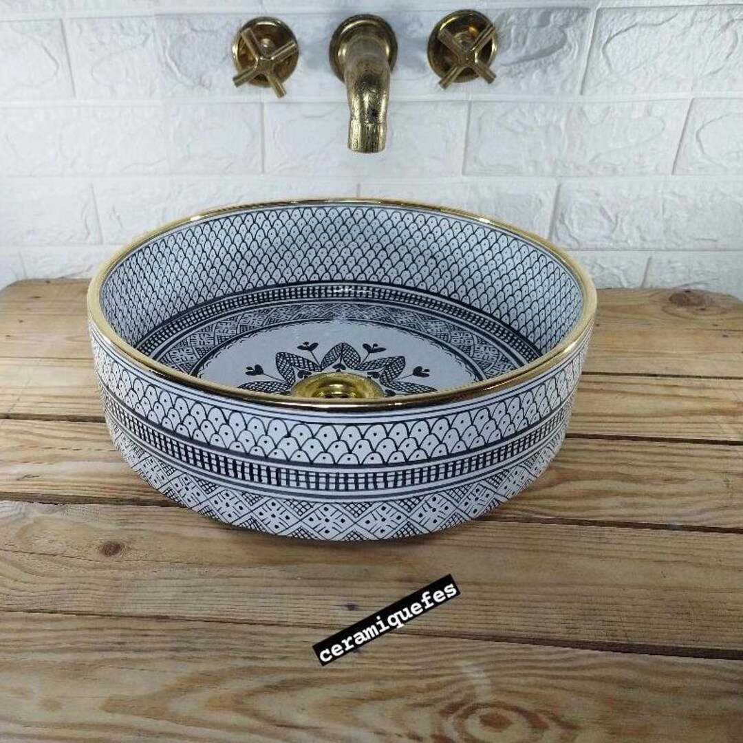 Bathroom Sink , Moroccan Style Sink , Hand Painted Sink With 14K Gold ...