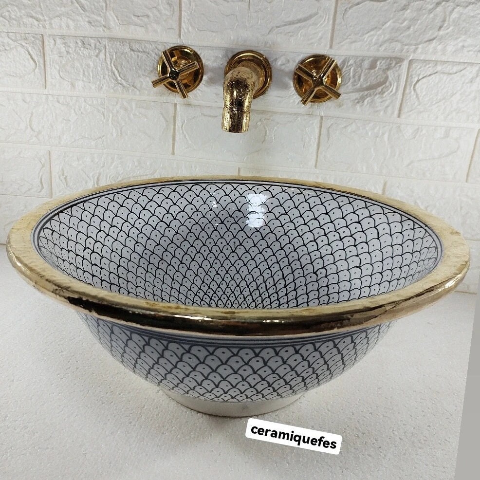 Bathroom Sink, Moroccan Style Sink, Hand Painted Sink With Metal ...