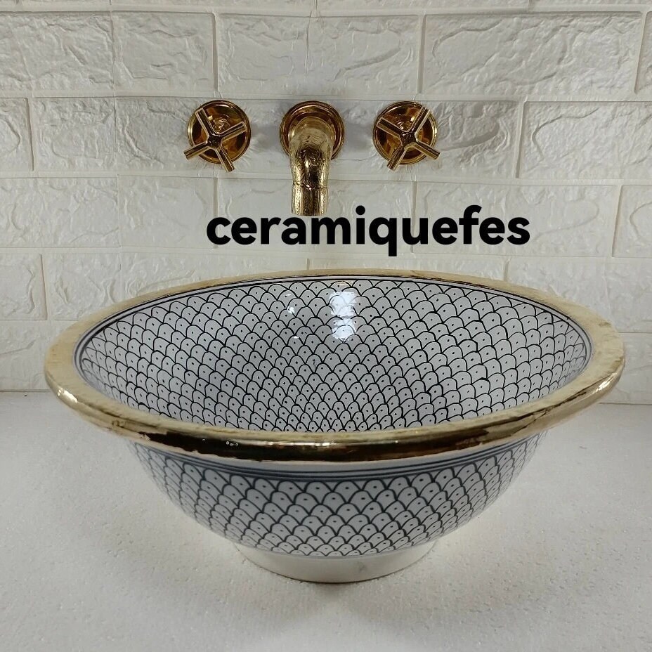 Bathroom Sink, Moroccan Style Sink, Hand Painted Sink With Brass ...